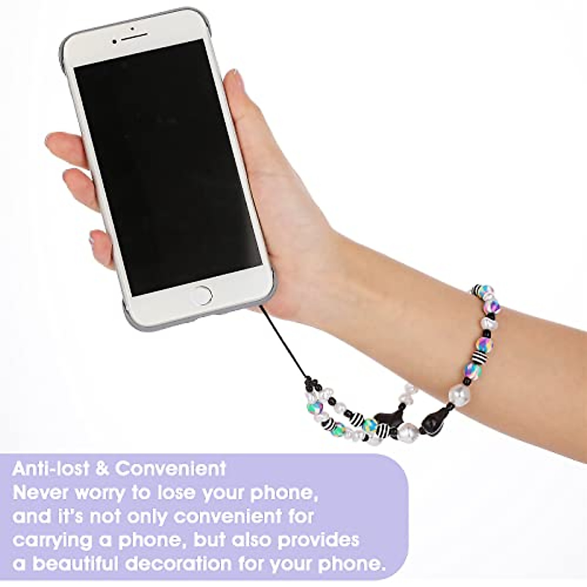 TIESOME Beaded Phone Lanyard, Cell Phone Charm Wrist Strap Heart Clay Beads Keychain for Men Women Cell Phone String Strap