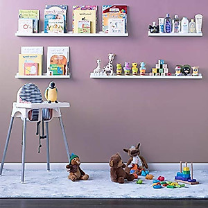 Wallniture Boston 46 Inch White Wall Shelf for Picture Frames, Narrow Picture Ledge Shelf for Wall Decor, Wood