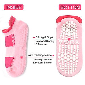 Busy Socks Trampoline Yoga Grip Socks for Women Non Slip, Pilates Althletic Moisture Wicking Slipper Socks for Kickboxing,2 Pairs,Pink