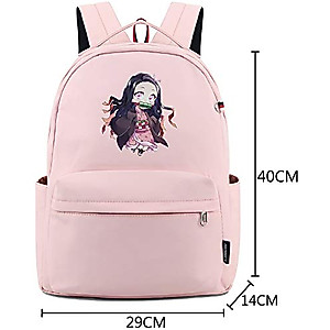 Roffatide Anime Demon Slayer Kamado Nezuko Backpack Printed Schoolbag Lightweight Nylon Bookbag Daypack Pink