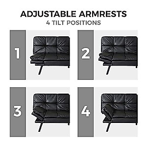 TMEOSK 71" PU Convertible Futon Sofa Bed, Modern Folding Lounge Couch Loveseat Sleeper Sofa, Upholstered Couch with Adjustable Back for Living Room Bedroom Apartment (Black + PU)