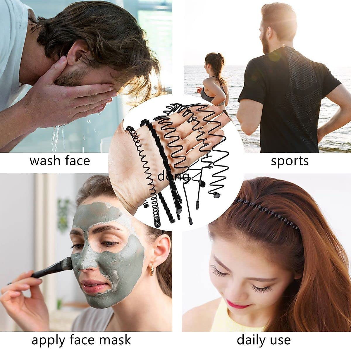 ULTIMUTE 10 Pieces Black Headband for Men and Women Adjustable Unisex Metal Wavy Hair Band Non-slip Metal Plastic Hair Hoop for Long Curly Hair Home, Outdoor, Sports and Yoga Accessories(Style A)