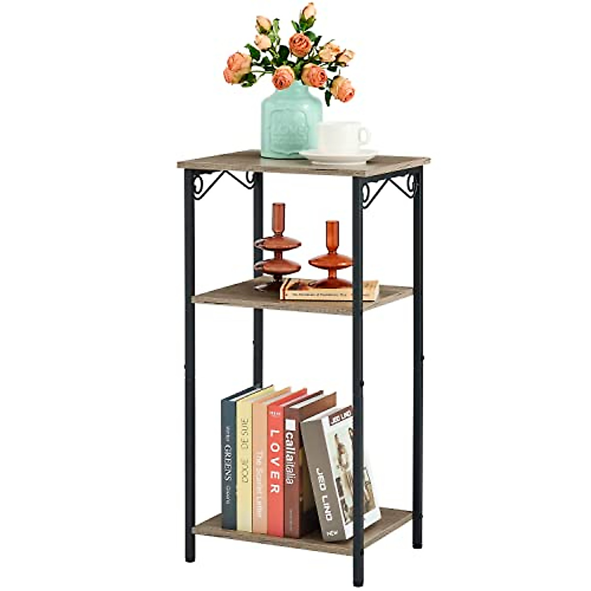 Hoctieon 3 Tier Tall End Table, Slim Night Table, Narrow Side Table with Storage, Tall Nightstand for Small Spaces, for Living Room, Bedroom, Sofa Couch, Hallway, Easy Assembly, Light Brown