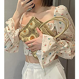 ZYYMMNN Casual Cotton Woven Bags Women Crochet Flower Handbag Hollow Tote Bags Hand-Woven Summer Hand Bag Vacation Straw Bag