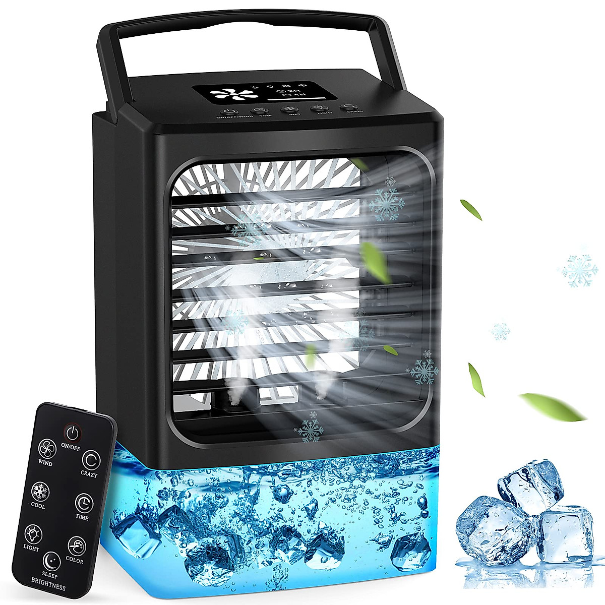 OVPPH Portable Air Conditioner, Personal Air Cooler Fan Mini Evaporative Cooler Desk Table Fan, Quiet Air Circulator Humidifier Misting Fan with 3 Speeds for Home Bedroom Office (Black)