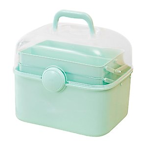 Fenteer Multipurpose Portable Storage Box, 3 Tiers Art Craft Organizer for Art Craft Lockable Container with Lid for Art Supply, Blue