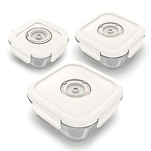 GENIEX Glass Vacuum Food Storage Containers Set - 3pc Square Vacuum Seal Containers for Meal Prep, Fruit Preservation, and Marinades - Easy Clean Food Saver for Vacuum Seal (Sealer Sold Separately)