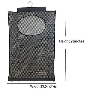 Sainal Mesh Storage Bag Laundry Hamper, Foldable Hanging Clothes Storage Pocket, Portable Space Saver (Black)