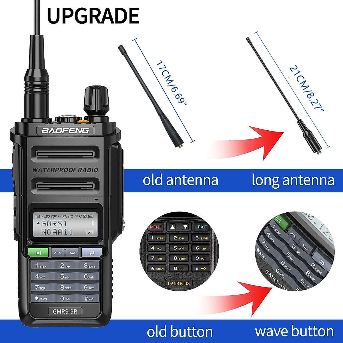 Baofeng GMRS-9R GMRS Radio Waterproof IP67 Two Way Radios Rechargeable Walkie Talkies Long Range NOAA Weather Alerts Scan With extra Battery,Programming Cable,Tactical Antenna,Speaker Mic,Tactical Bag