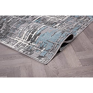 Rugshop Distressed Abstract Stain Resistant Soft Area Rug 7' 10" x 10' Blue