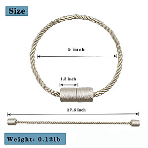 Porlau 2 Pack Beige Strong Magnetic Curtain Tiebacks Outdoor Elegant Decorative Tie Backs Modern Rope Tiebacks for Drapes Window Curtain Holdbacks for Draperies
