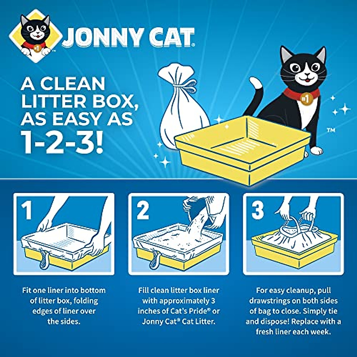 Jonny Cat Heavy Duty Jumbo Tear-Resistant Litter Box Liners, 15 Count