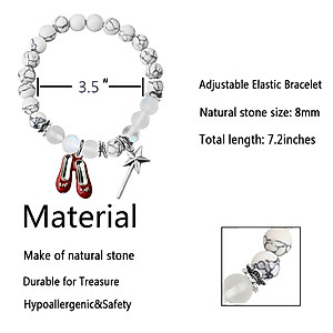 FUSTMW Wizard Oz Shoe Bracelet Dorothy Ruby Gifts Ruby Red Slippers Jewelry Movie Fans Inspired Gifts Magic Wand Charm (White)