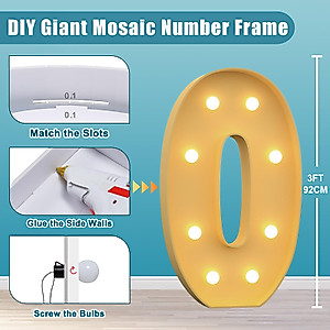 Tongjoy 3FT Light up Numbers 0, Marquee Numbers, Mosaic Numbers for Balloons, Pre-Cut Foam Board Kit for 30th 40th 50th Birthday Party Decor, Marquee Light up Letters, Kids' Mosaic Kits