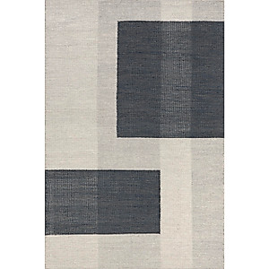 Rugs USA x Emily Henderson Blue Jay Colorblocked Wool Area Rug, 5x8, Grey