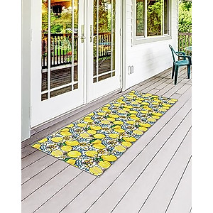 KITHOME Front Door Mat Lemon Tile Background Indoor Outdoor Entrance Doormat Washable Floor Mats for Front Door Bathroom Kitchen Runner Rugs 16x47 Inch