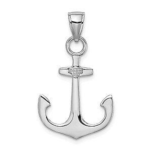 Solid 14K White Gold 3-D Anchor Charm Pendant - 28mm x 18mm
