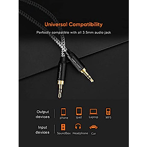 CableCreation Aux Cable(6Ft/1.8M),3.5mm Audio Cable Male to Male,1/8 inch Auxiliary Stereo Jack,Aux Cord for Headphone, Phone, Car, Speaker and More(with Aux Port)