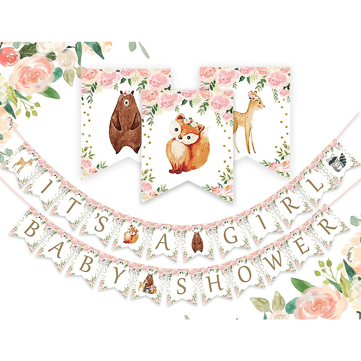 Woodland Baby Shower Decorations Woodland It’s a Girl Baby Shower Banner - Forest Animal Garland for Woodland Creatures Baby Shower Decoration Supplies