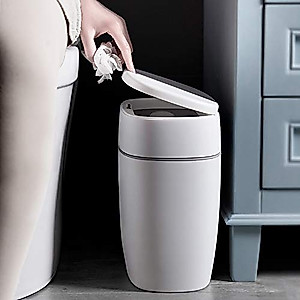 CY craft Plastic Trash Can with Lid,10L/2.6 Gallon Garbage Can,Modern Waste Basket Thin Trash Cans for Bathroom,Living Room,Office,Kitchen and Narrow Spaces,White