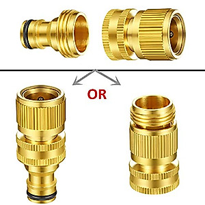 5 Set Garden Hose Quick Connect Fittings Solid Brass Quick Connector 3/4 Inch GHT Garden Water Hose Connectors with Extra Rubber Washers, Male and Female