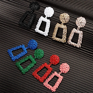 9 Pairs Statement Drop Earrings Geometric Dangle Earrings Raised Design Metal Earrings for Women Girls Favor, 9 Colors (Style 1)