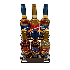 College Instruments Liquor Organizer Coffee Syrup Rack - Premium Wine Bottle Rack, bar Organizer Shelf Holder Syrup Stand Display for dressings, and Cocktail Mixers - 6 Bottle Capacity (Black)