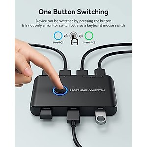 KVM Switch, Giimake KVM Switch HDMI,USB KVM Switch for 2 Computers Sharing One HD Monitor and Keyboard Mouse, Support 4K@60Hz,2 HDMI Cables and 2 USB Cables Included