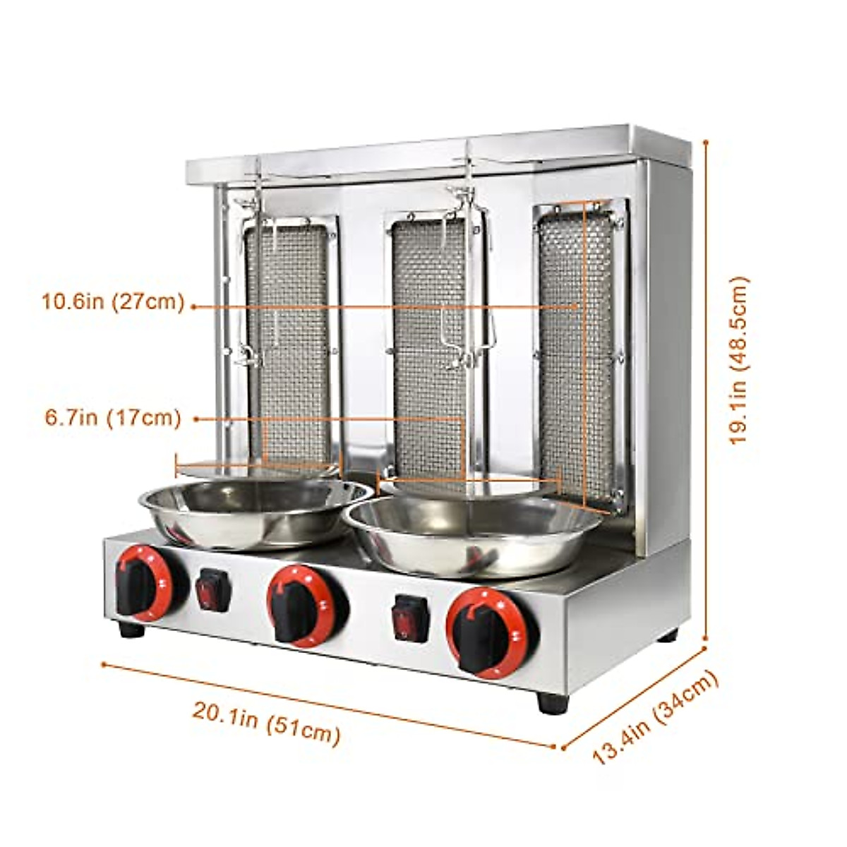 BNDHKR Homemade Chicken Shawarma Machine Commercial Turkish Chicken Doner Countertop Rotisserie Grill with 3 Burner Propane Vertical Kebab Broiler