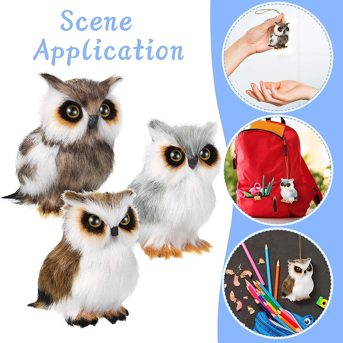 Skylety 6 Pieces Mini Owl Plush Toy 3.2 Inch Plush Animal Christmas Hanging Ornaments for Christmas Tree Woodland Gray White Stuffed Animal Toy Soft Owl Doll Plush Hanging Pendant Ornament