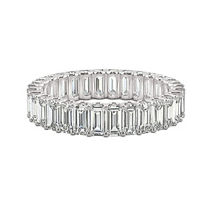 Charles & Colvard Created Moissanite 4x2mm Emerald Cut Eternity Band for Women | 2.9 cttw DEW | Lab Grown | Solid 14K White Gold with Rhodium | Size 6
