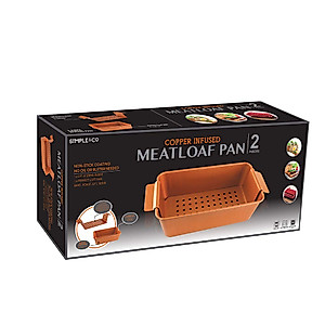 Non-Stick Meatloaf Pan 2-Piece Healthy Meatloaf Set Copper Coating With Removable Tray Drains, Oven and Dishwasher Safe (COPPER MEATLOAF PAN)
