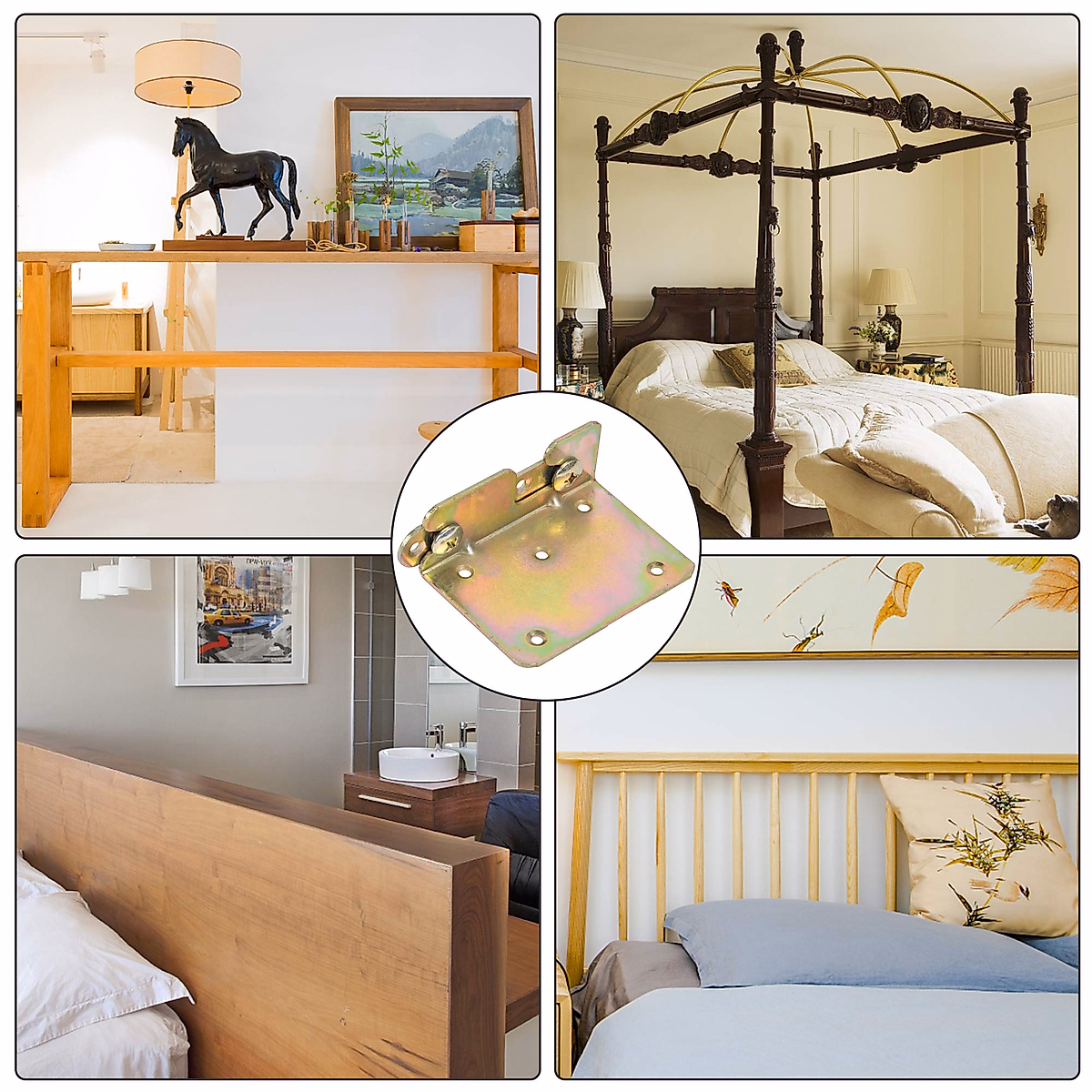 4 Sets Bed Rail Brackets Akamino Heavy Duty Non-Mortise Bed Rail Fittings with Screws for Connecting Wood, Headboards and Foot-Boards