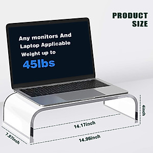 Acrylic Computer PC Laptop Monitor Stands Riser Clear 15” Desk Space Saving Stand Organizer Anti Cat Keyboard Protector Compatible with HP Acer LG Apple 13inch 14inch Laptops TVs & other Electronics