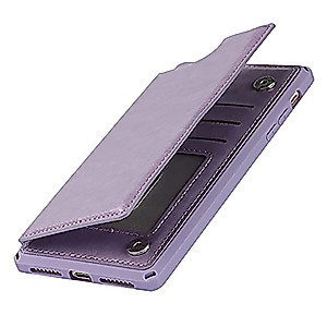 ShunJieTech for iPhone 7 Plus Case,for iPhone 8 Plus Case,[ Credit Card Holder & Slot Wallet Case ] Back Shell Leather Cover Shockproof Protective Case with Strap(5.5")-Purple