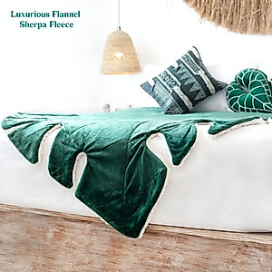 FrecklePot Giant Monstera Leaf Flannel Sherpa Fleece Throw Blanket Quilted Large Velvet Tropical Plant 2m x 2m