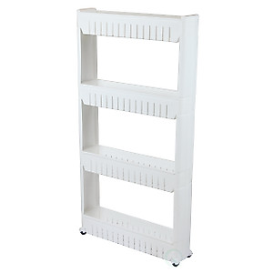 Basicwise QI003220 Slim Storage Cabinet Organizer 4 Shelf Rolling Pull Out Cart Rack Tower with Wheels, White
