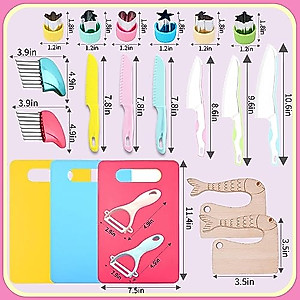 6 Pieces Wooden Kids Safe Knife Set, Parent-Child Games Exercise Hands-On Ability, Include Wood Kids Safe Knife, cake scraper, Plastic potato slicer，Serrated Edges Plastic Toddler Knife