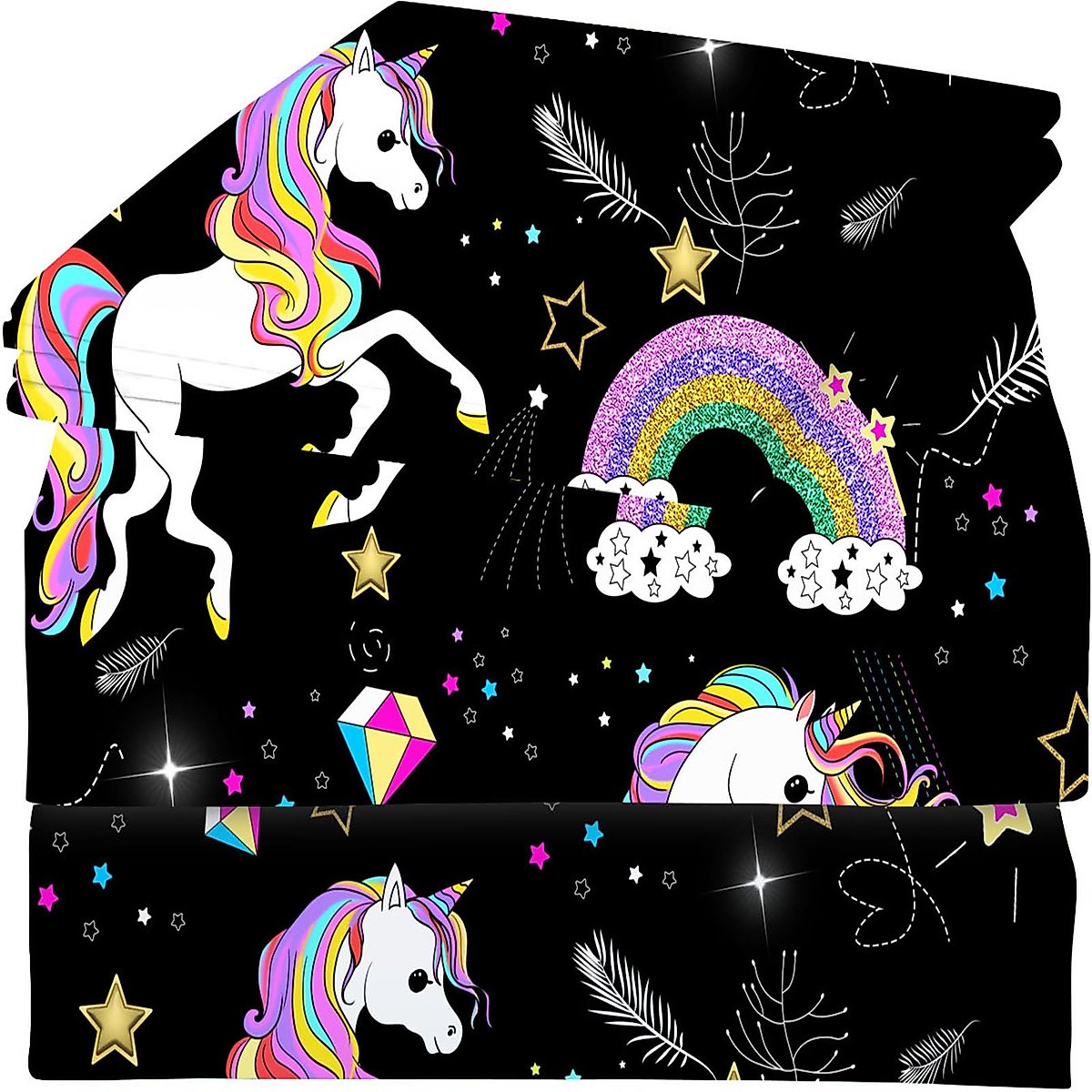 VTKON Black Unicorn Sheets Set Rainbow Unicorn Sheets Set Twin Unicorn Room Decor for Girls Twin Unicorn Bedding Set Includes 1 Flat Sheet + 1 Fitted Sheet + 1 Pillowcase