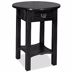 Leick Home 9056-SL Mission One Drawer Anyplace Round Side Table with Shelf, Slate 18 in x 18 in x 24 in