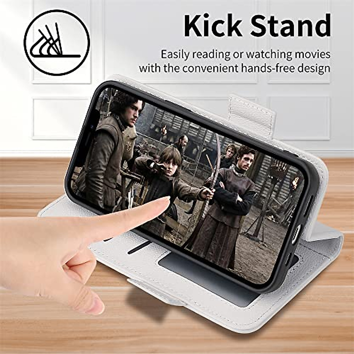 Compatible with Oppo Reno 6 Pro 5G Case,PU Leather Kickstand with Card Holders,Compatible with Oppo Reno6 Pro 5G PEPM00 CPH2249 Flip Magnetic Closure Protection Phone Wallet Cover Bai