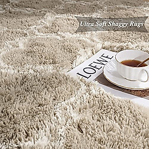 Idailic Fluffy Shag Area Rug Plush Carpet 5x8 ft Modern Moroccan Rugs for Bedroom,Living Room,Dining Room,Playroom,Dorm,Office,Home Decor,Large Rug Fuzzy Indoor Rug,Beige and White