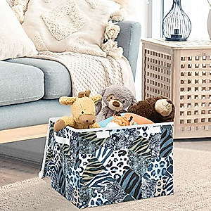 CaTaKu Marble Animal Print Storage Bins with Lids and Handles, Fabric Large Storage Container Cube Basket with Lid Decorative Storage Boxes for Organizing Clothes