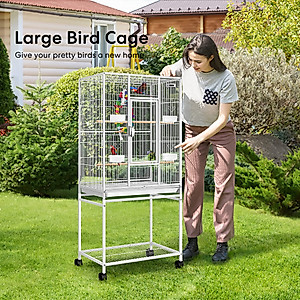 VIVOHOME 54 Inch Wrought Iron Large Bird Flight Cage with Rolling Stand for Parakeets Canaries Cockatiels Lovebirds Conures, White