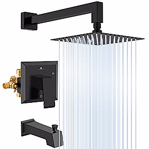 HOMELODY Black Shower Faucet Set Bathroom High Pressure Square Rain Shower Head and Handle Set,Wall Mounted Luxury Rainfall Shower Complete Combo Set,Shower Fixtures (Contain Shower Valve)