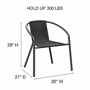 Patio Dining Chairs Set of 4, Outdoor Rattan Stackable Chairs for All Weather, Support 330 LBS, Metal Heavy Duty Portable Chair with Armrests for Backyard Lawn Garden Porch Pool and Deck Black