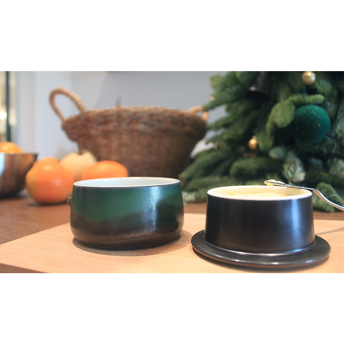 Windomere Handmade Porcelain Butter Crock Keeper - Ceramic French Butter Dish - 4Ounce Capaicty,Moutain Mist (3.85x2.25)