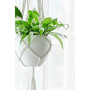 Mkono Macrame Plant Hangers Indoor Outdoor Hanging Planter Basket Cotton Rope 4 Legs 41 Inch, 2 Pack, Ivory