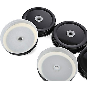 36 Pcs Mason Jar Lids Regular Mouth, Mason Jar Lids with Straw Hole, Stainless Steel Mason Canning Lids Regular Mouth, Leak Proof Reusable Ball Canning Lids for Food Storage, Black