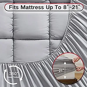 Homemate Queen Mattress Topper,1800TC Cooling Mattress Pad Cover for Deep Sleep, Extra Thick 3D Snow Down Alternative Overfilled Plush Pillow Top with 8-21 Inch Deep Pocket - Queen Size, Grey